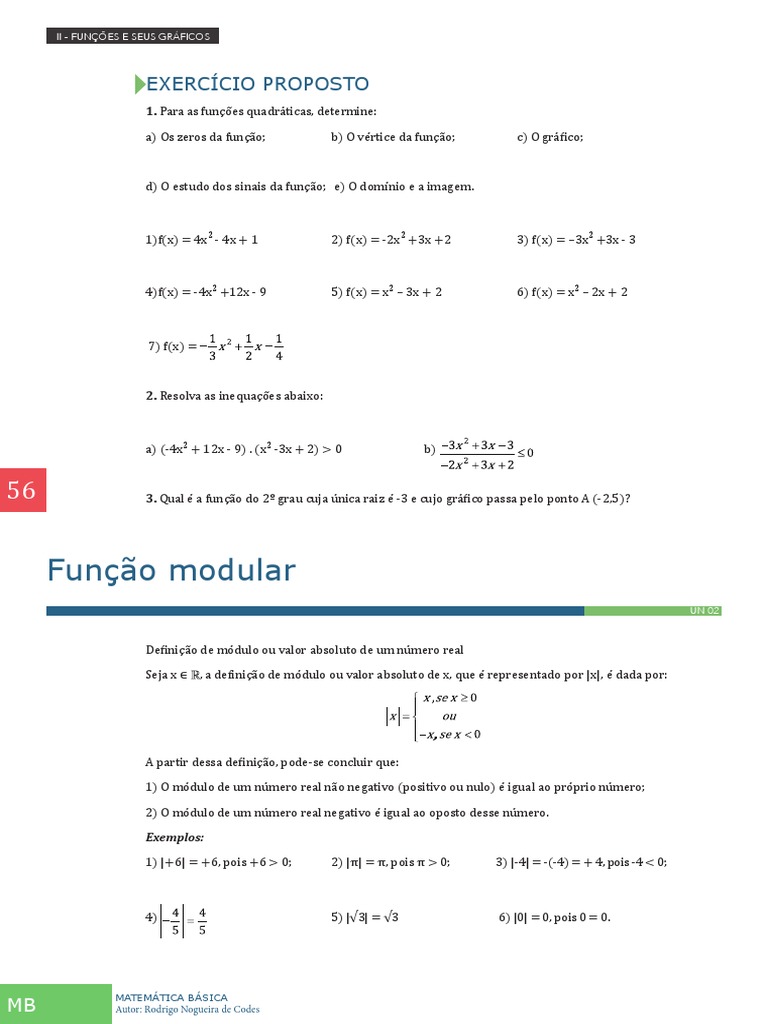 Função Modular - EXERCICIOS 1 | PDF | Função (Matemática) | Equações
