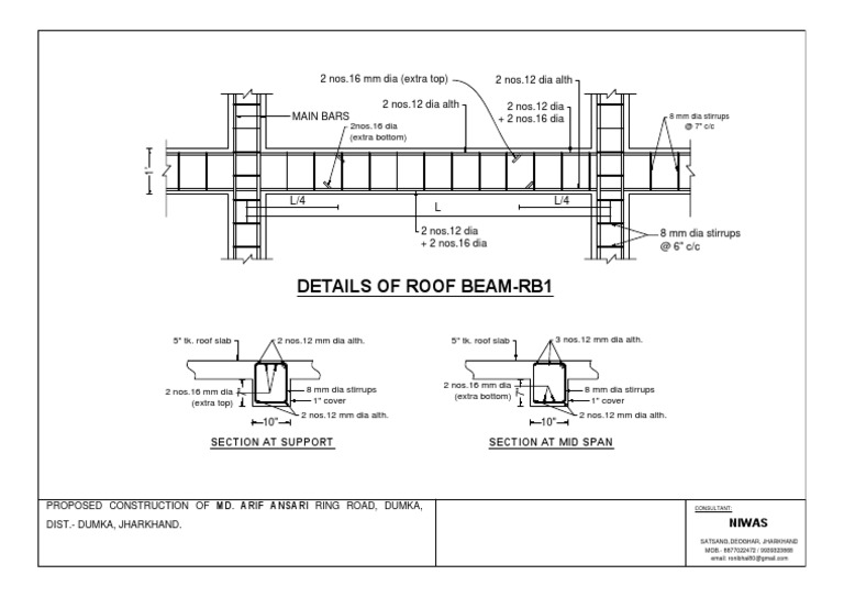 Details of Roof Beam-Rb1: 2 Nos.16 MM Dia (Extra Top) 2 Nos.12 Dia Alth 2 Nos.12 Dia Alth 2 Nos ...