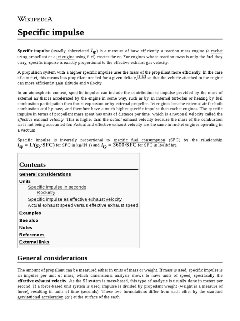 Specific Impulse | PDF | Rocket Engine | Propulsion