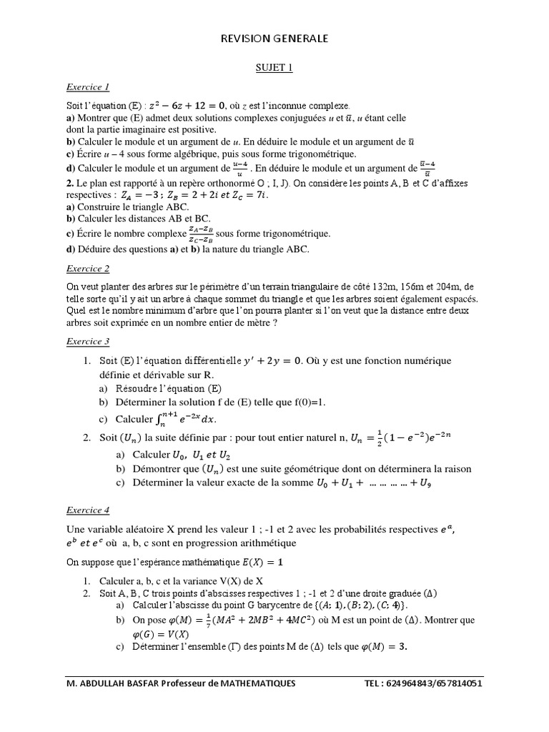 Exo Synthèse | PDF | Nombre complexe | Fonction (Mathématiques)