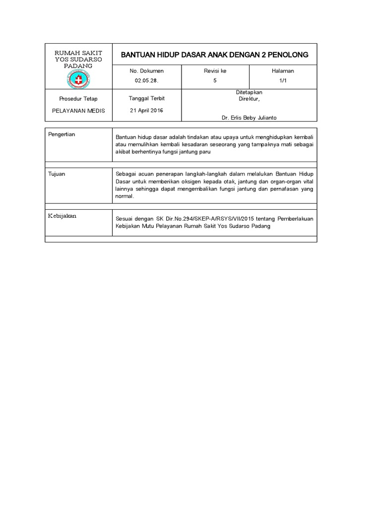 PROTAP BANTUAN HIDUP DASAR ANAK 2 Penolong | PDF