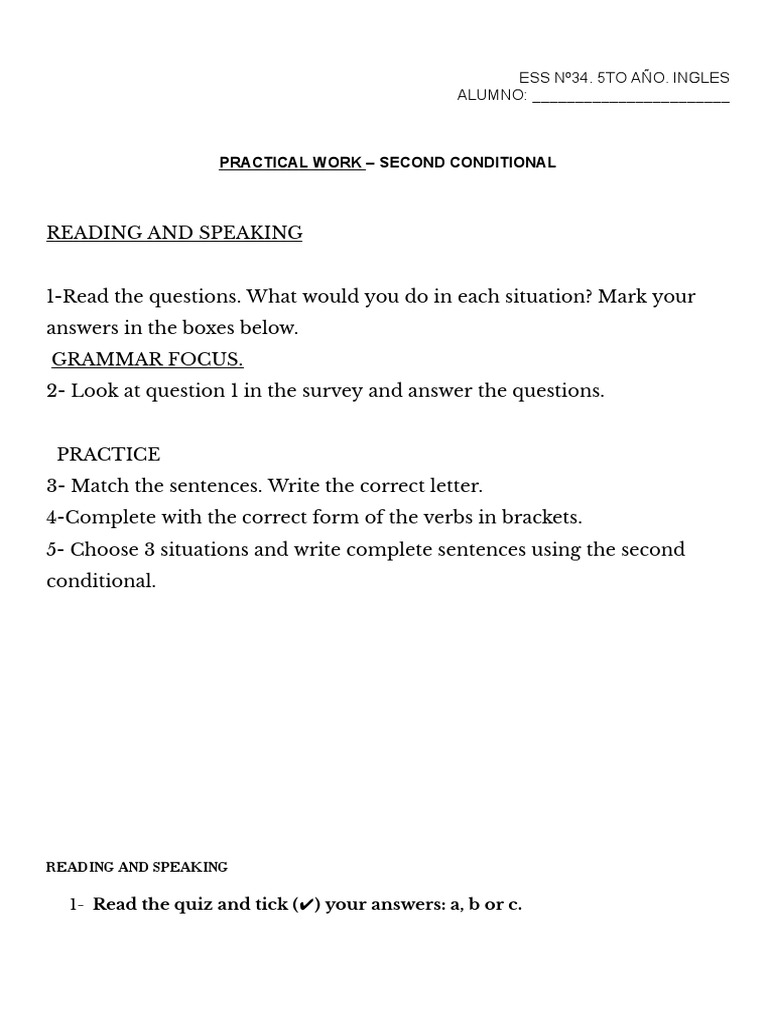 Second Conditional Practice Worksheet | PDF | Verb | Linguistics