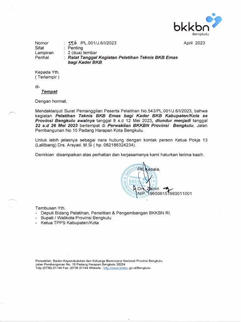 Surat Ralat Pelatihan BKB Emas 2023 | PDF