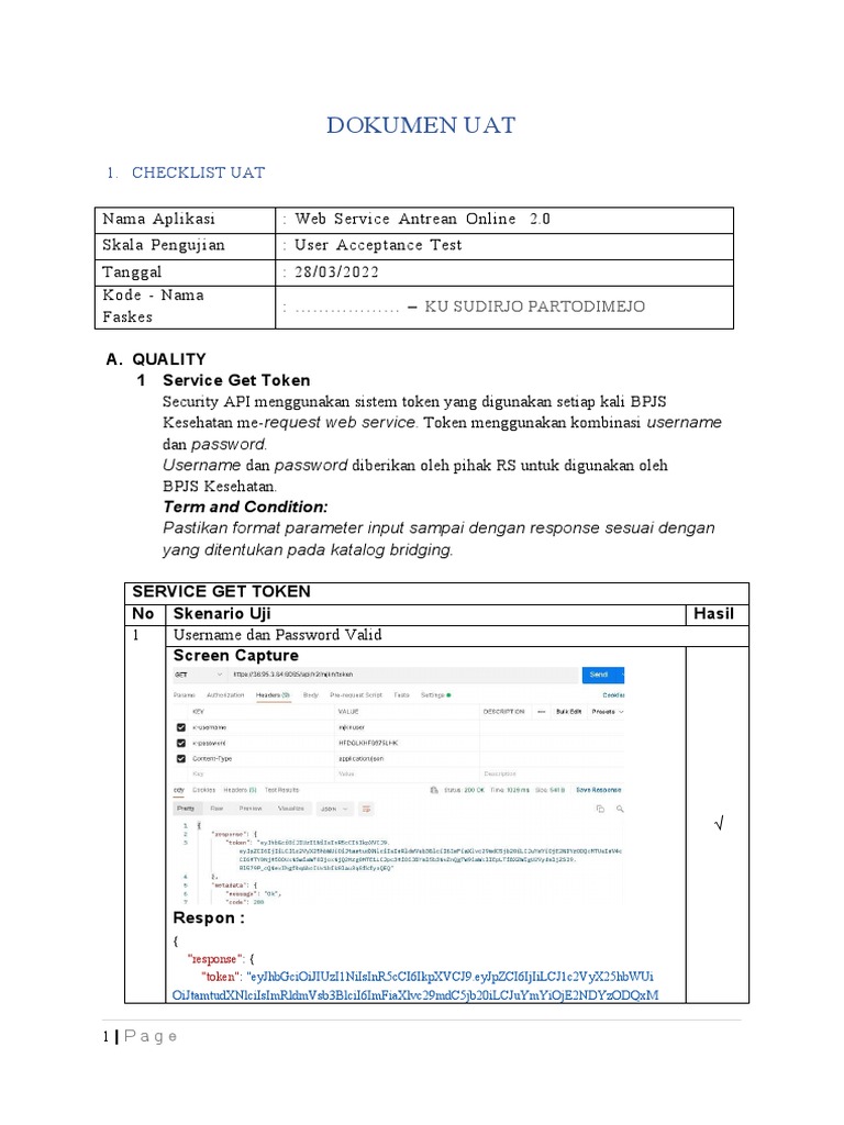 Checklist UAT Web Service Antrean Online | PDF