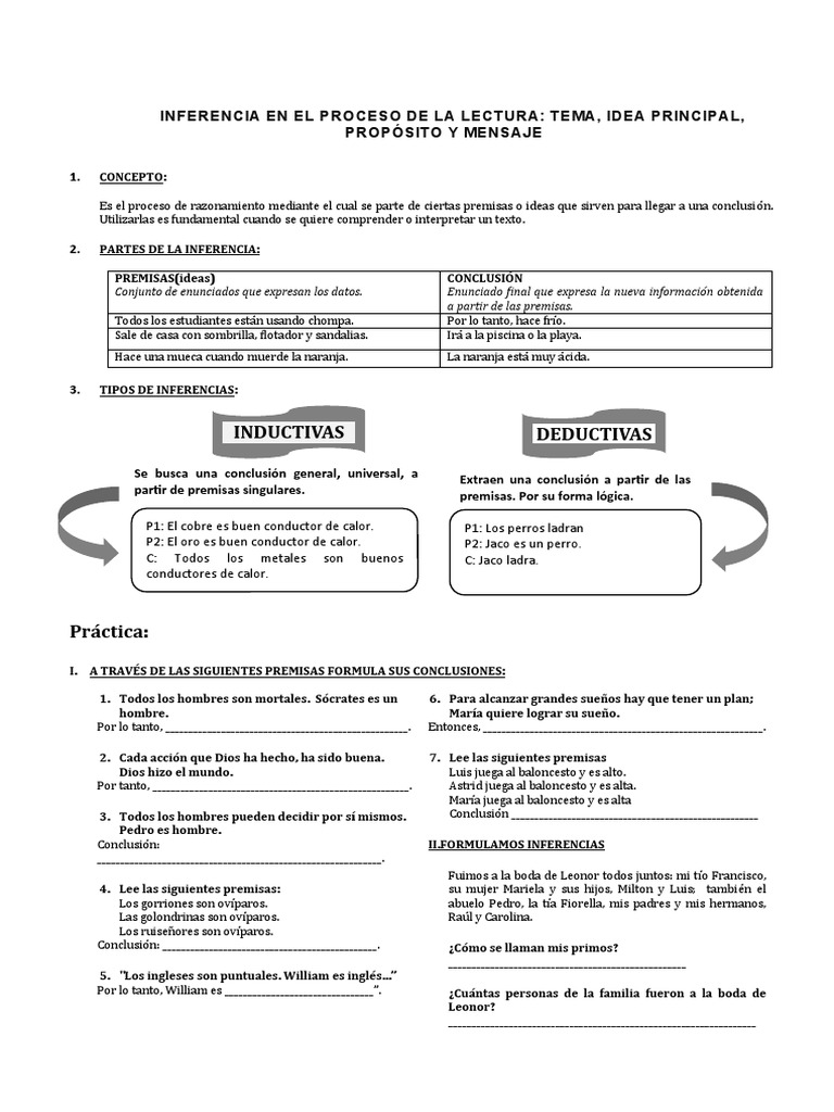 Inferencia, Tema e Idea Principal | PDF | Desintegración radioactiva