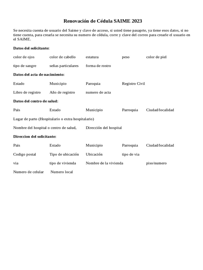 SAIME Datos Cedula | PDF