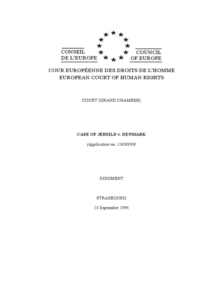 CASE OF JERSILD v. DENMARK | PDF | European Convention On Human Rights ...