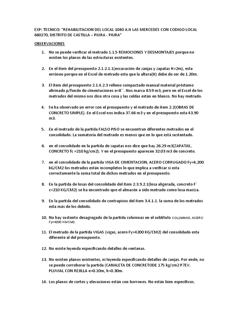 Observaciones Del Expediente Tec. | PDF