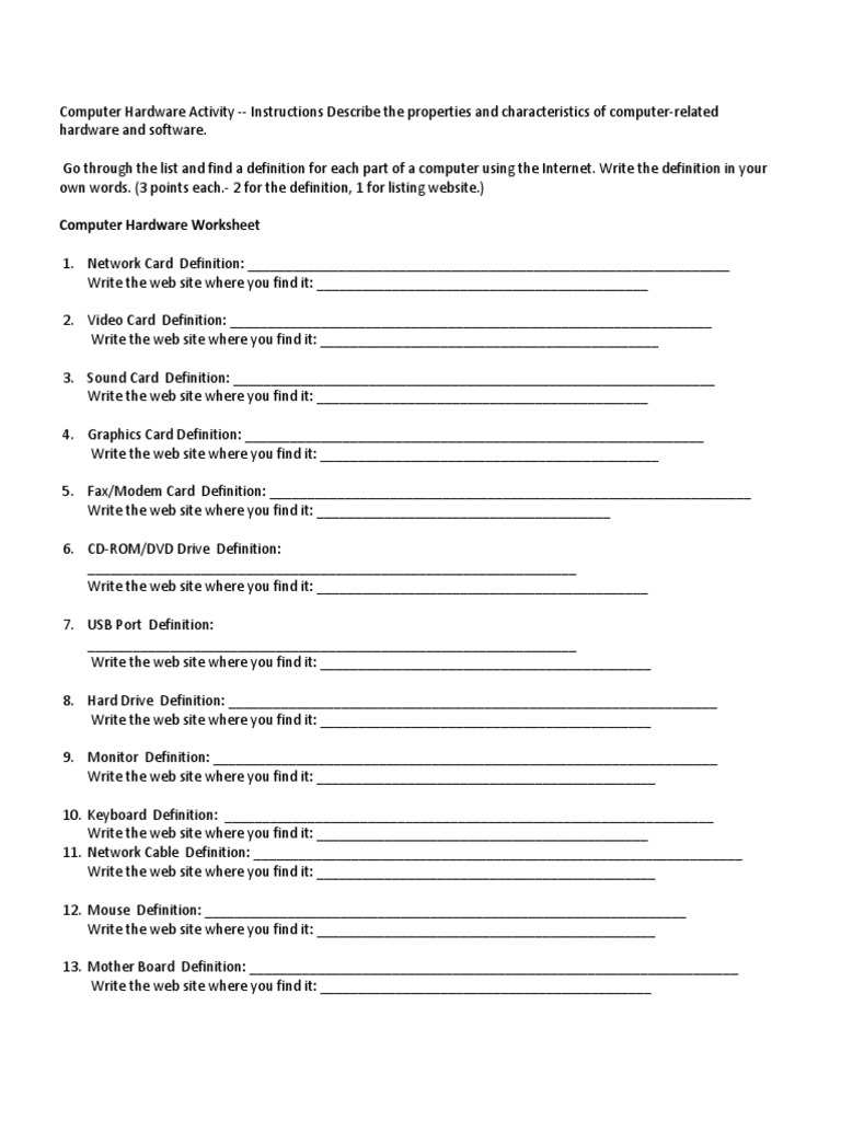 Computer-Hardware-Activity | PDF | Computer Hardware | Classes Of Computers