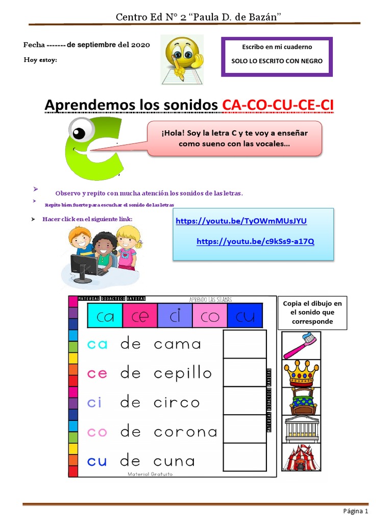 Tarea de 1°lengua Aprendemos El Sonido C | PDF