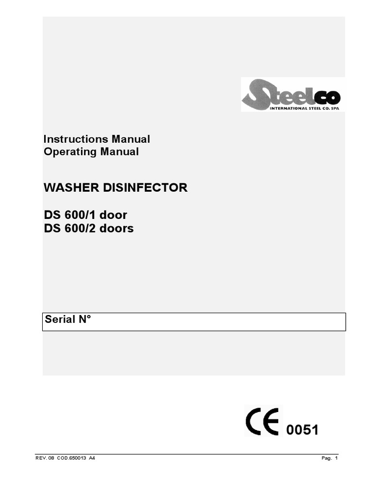 DS 600 Washer Disinfector Manual | PDF | Washing Machine | Pipe (Fluid ...