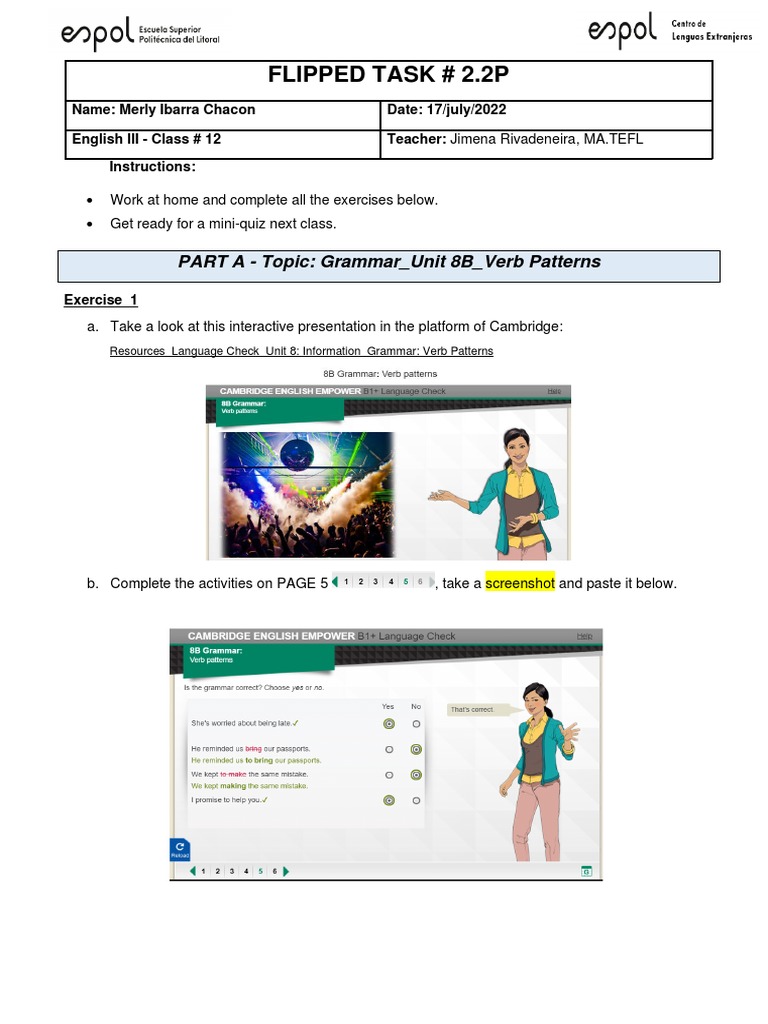 FLIPPED TASK # 2.2P_Week 10_Unit 8B_Shopping, Reporting Verbs, and Verb Patterns (1) | PDF ...
