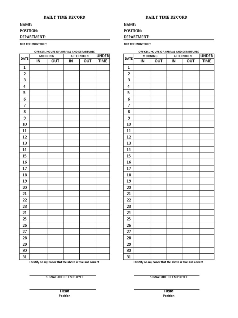 Daily Time Record Template | PDF
