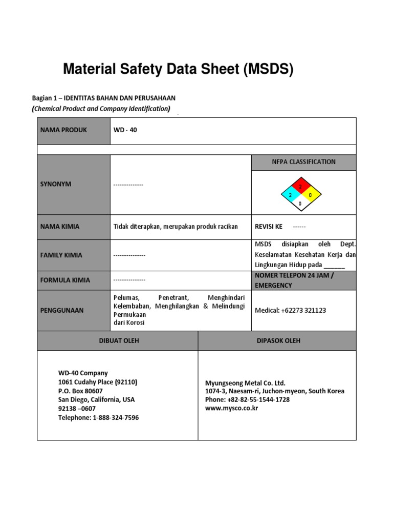 MSDS WD 40 | PDF