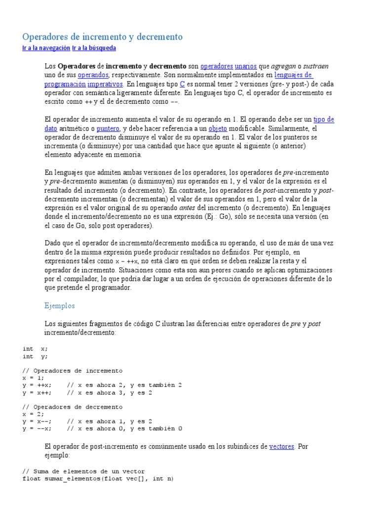 11 Operadores Incremento Decremento | PDF | Ingeniería de Sistemas ...