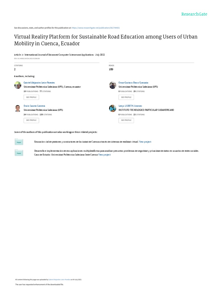 Virtual Reality Platform For Sustainable Road Education Among Users of ...