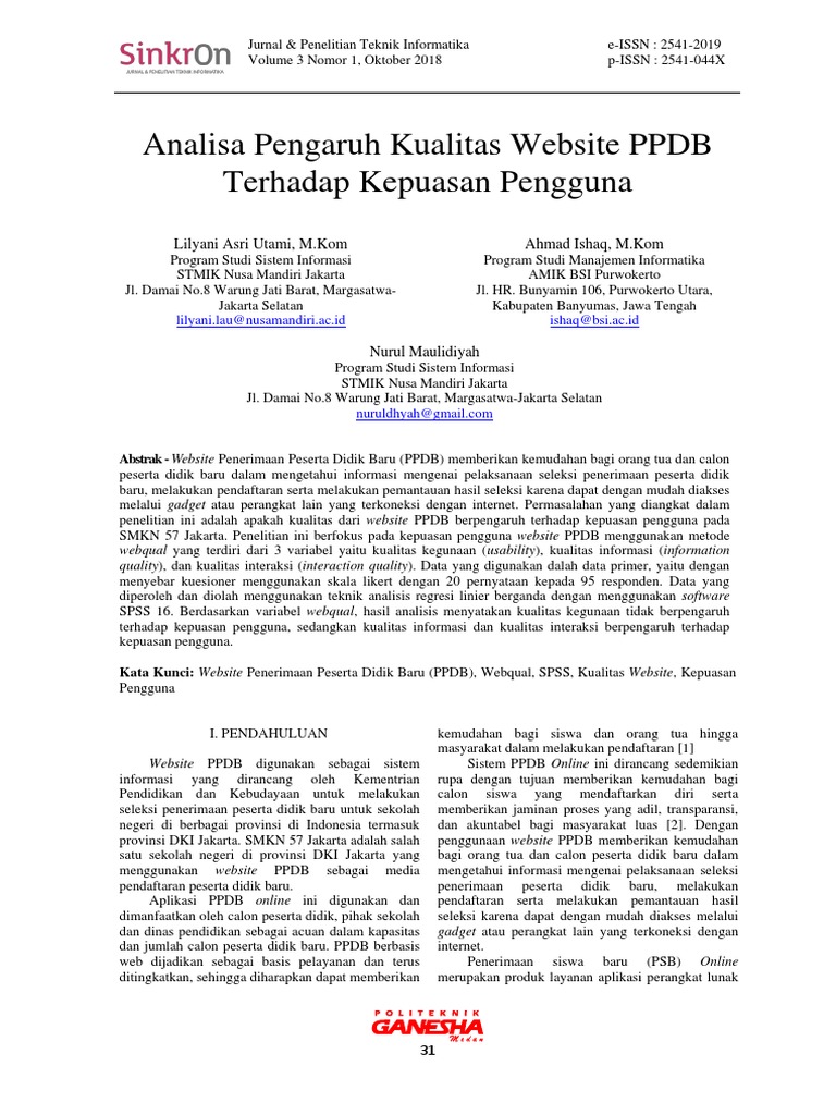 Pengaruh Kualitas Website PPDB Terhadap Kepuasan Pengguna | PDF ...