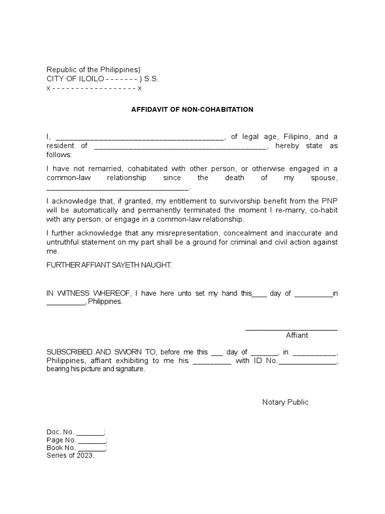 Affidavit of Non-Cohabitation | PDF