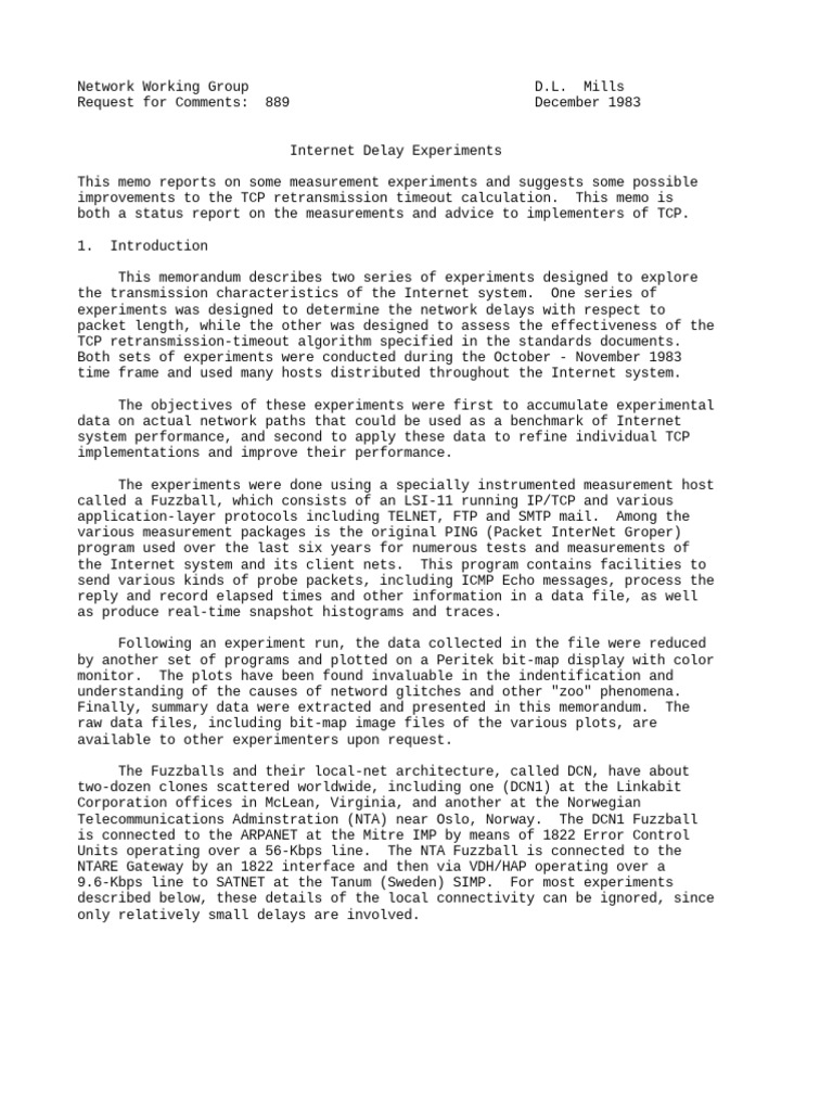 RFC 0889 | PDF | Transmission Control Protocol | Computer Network