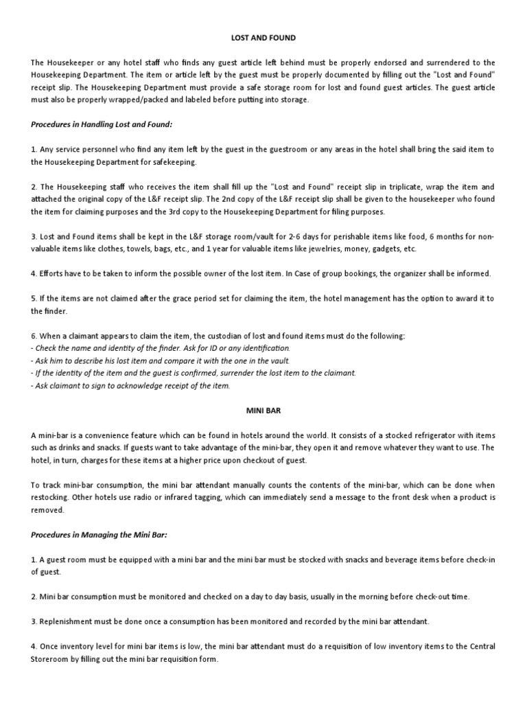 Lesson 13 Lost and Found, ETC | PDF | Housekeeping | Sanitation