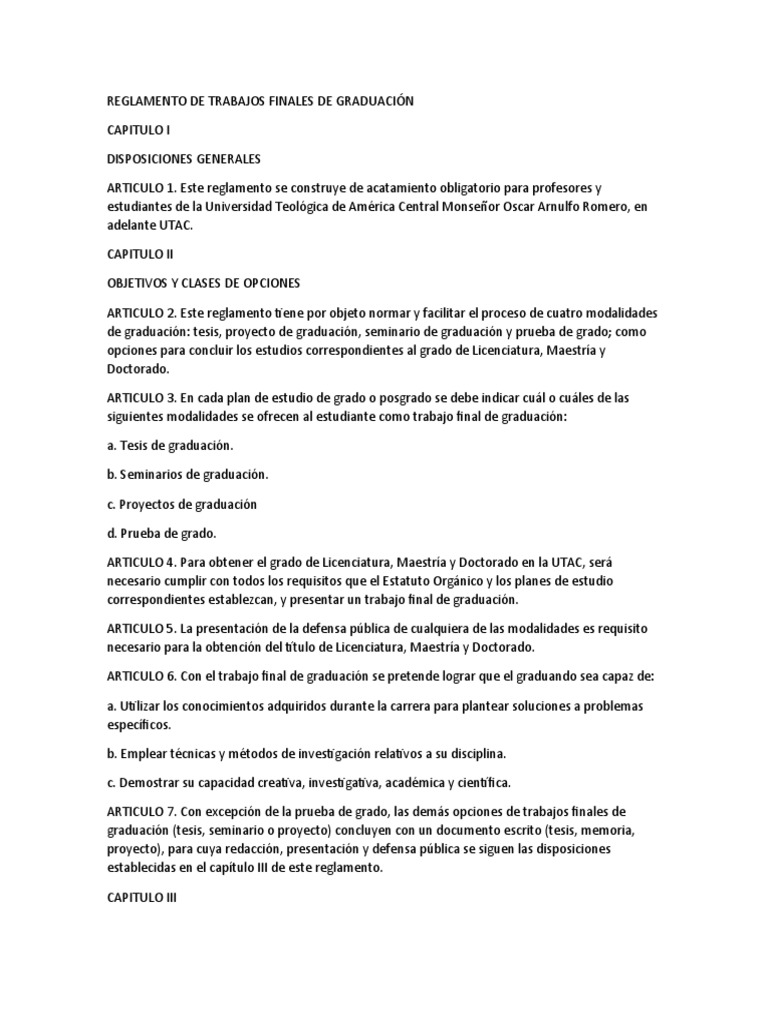 Reglamento de Trabajos Finales UTAC | PDF