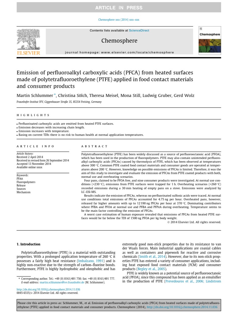 PFCA Emissions from Heated PTFE Surfaces | PDF | Cookware And Bakeware ...