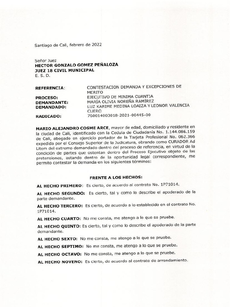 Contestacion Demanda | PDF