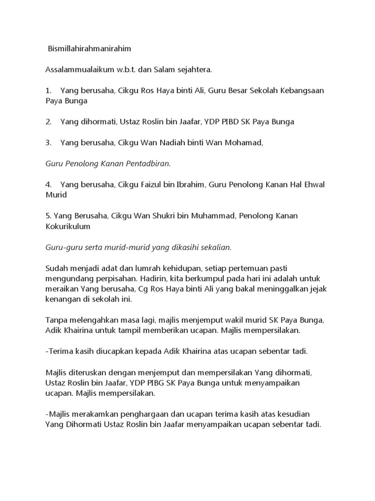 Skrip MC Perpindahan Guru Besar | PDF