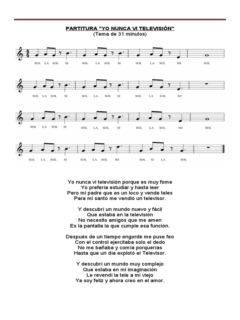 Partituras Yo Nunca Vi Television | PDF