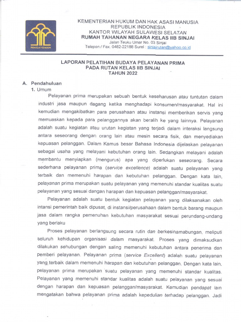 Laporan Kegiatan Peningkatan Budaya Pelayanan Prima B06 | PDF