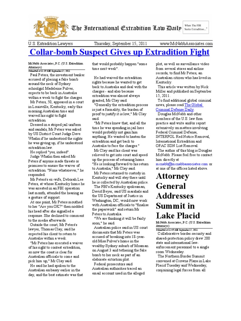 September 15, 2011 - The International Extradition Law Daily | PDF ...