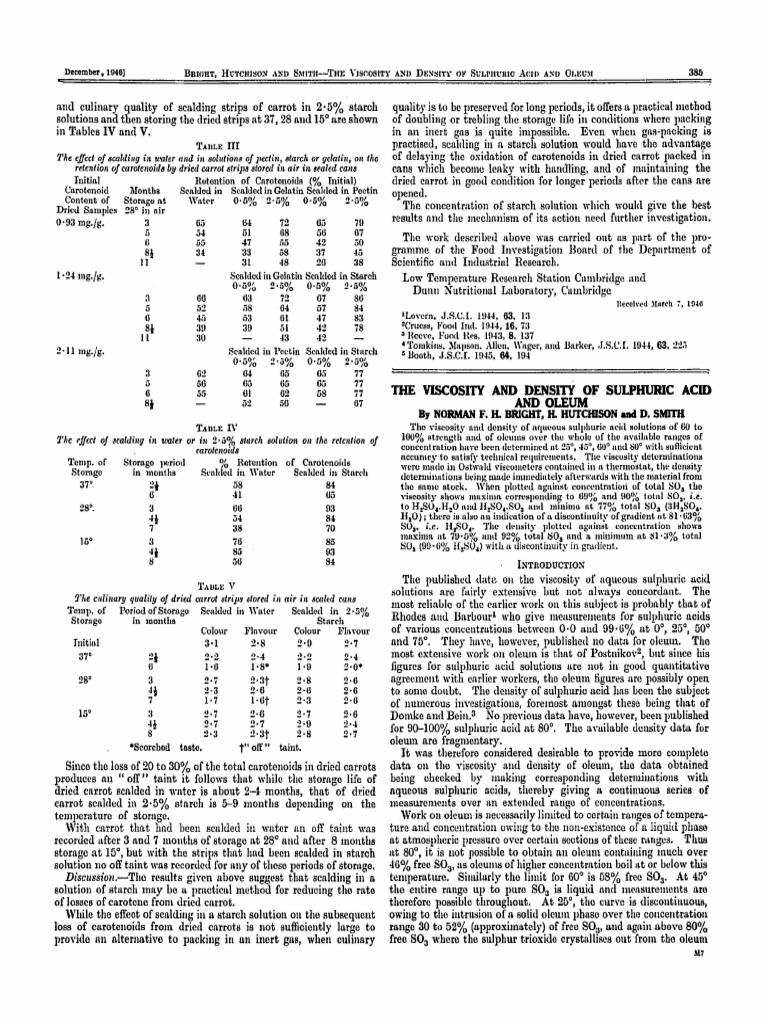 The Viscosity and Density of Sulphuric Acid and Oleum | PDF | Salt ...