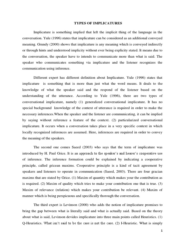 Types of Implicatures | PDF | Linguistics | Truth