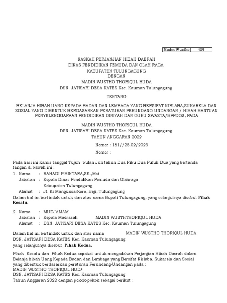 Master NPHD Di Bagi Korcam Cek SMP Pgri Rejotangan | PDF