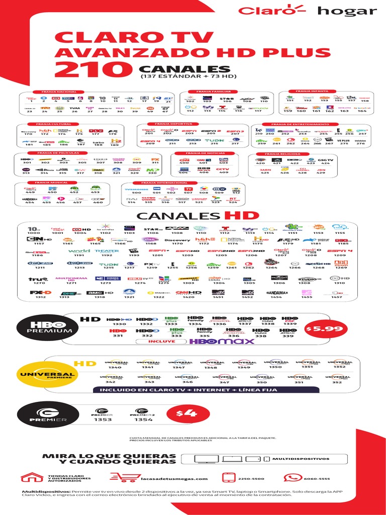 Canales y Planes de Claro TV Perú | PDF | Red de televisión | Radiodifusión