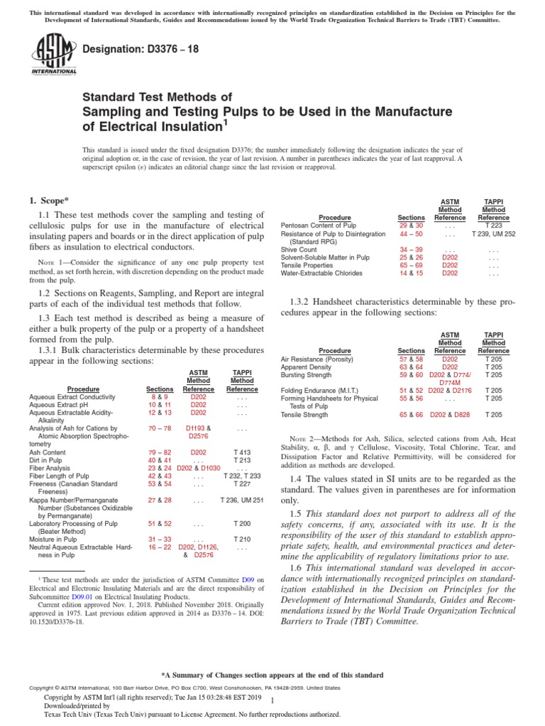 Sampling and Testing Pulps To Be Used in The Manufacture of Electrical ...