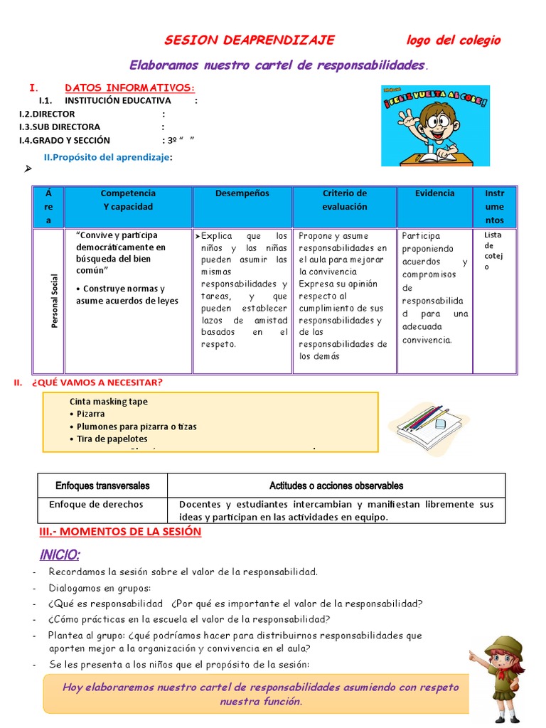 3RO Elaboramos Nuestro CARTEL DE RESPONSABILIDAD. SESION 3 | PDF ...