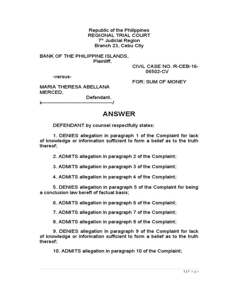 Answer | Download Free PDF | Complaint | Lawsuit