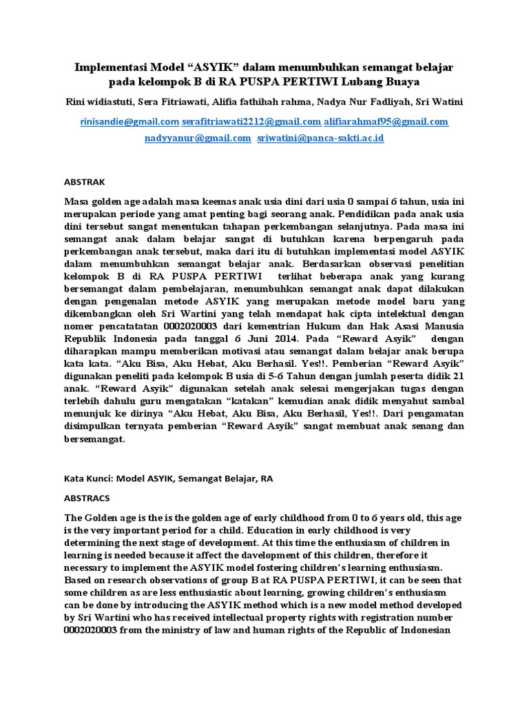 UAS Jurnal Implementasi Model ASYIK | PDF | Sains & Matematika
