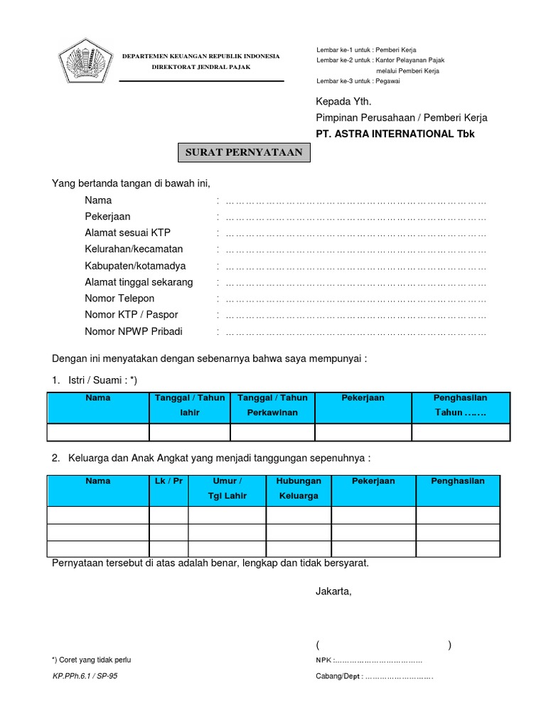 Form Surat Pernyataan Pajak | PDF