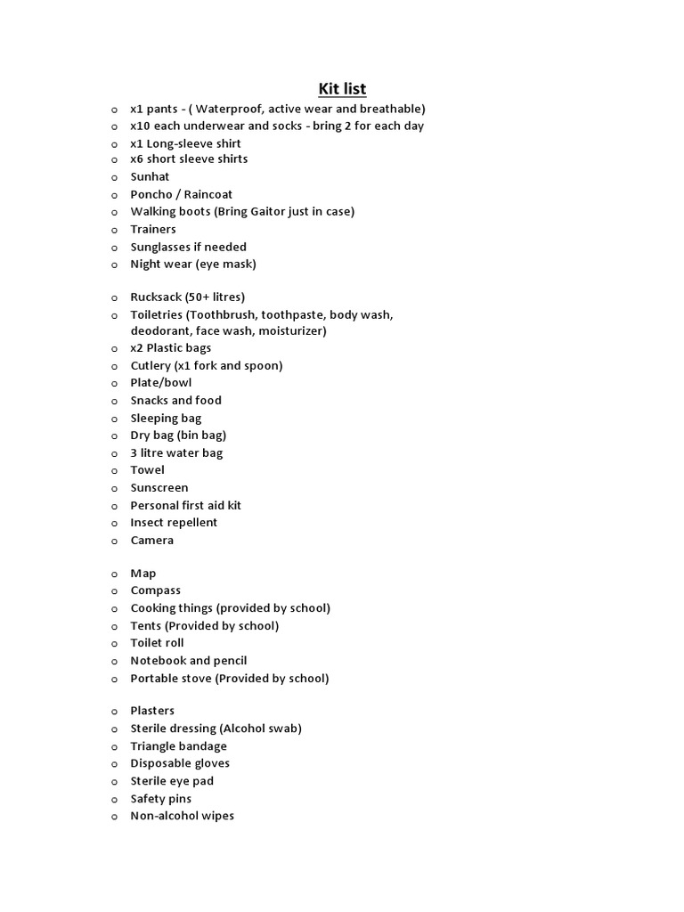 DofE Preparation List | Download Free PDF | Pasta | Cooking