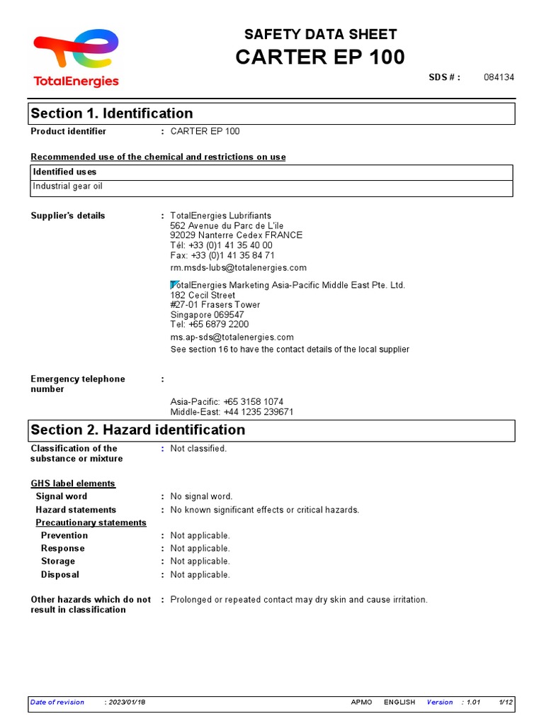 CARTER EP 100 - 084134 - APMO - English - 20230118 | PDF | Toxicity | Oxide
