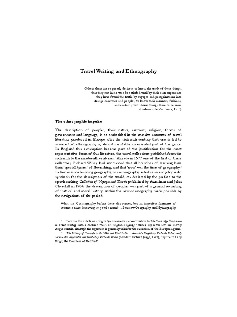 Travel Writing and Ethnography | PDF