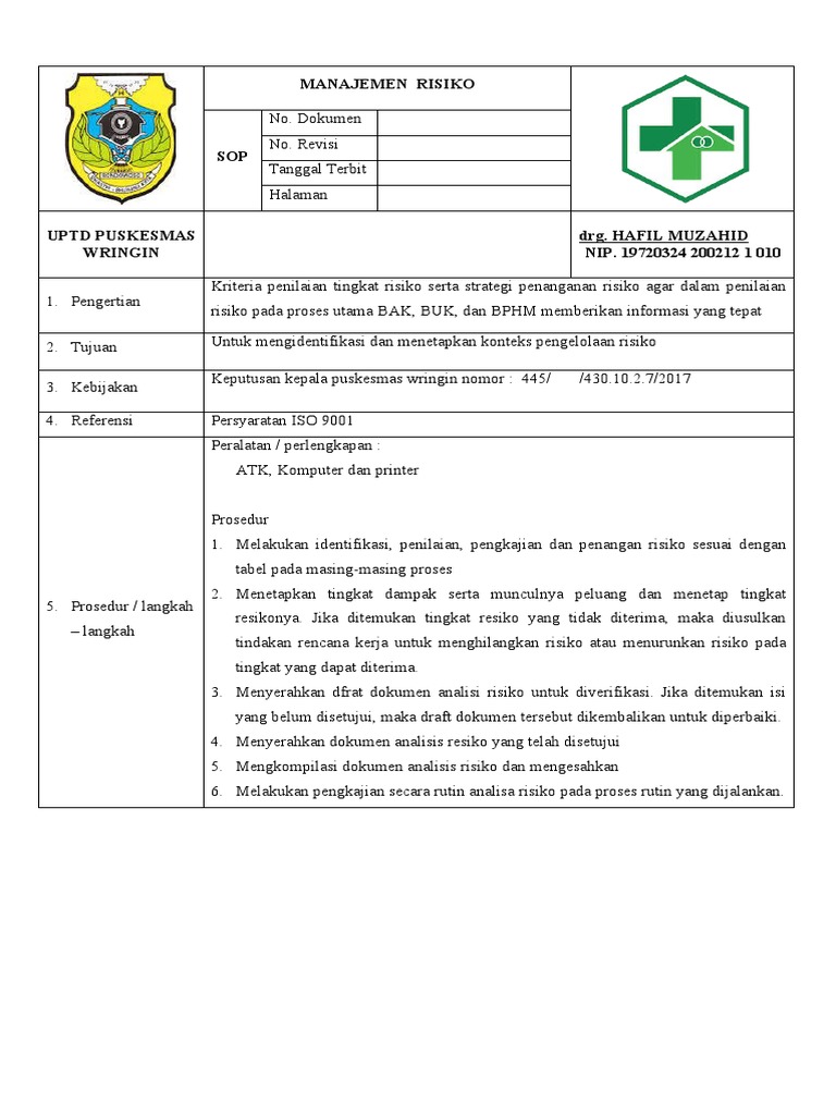 Sop Manajemen Risiko | PDF