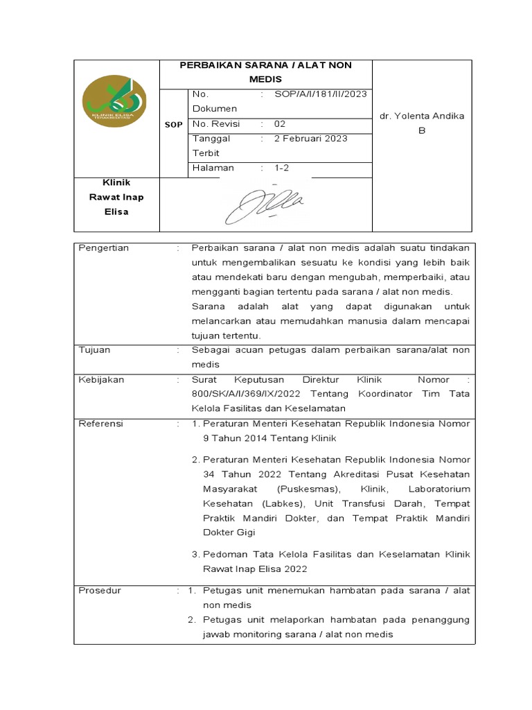 Sop 181 Perbaikan Sarana | PDF