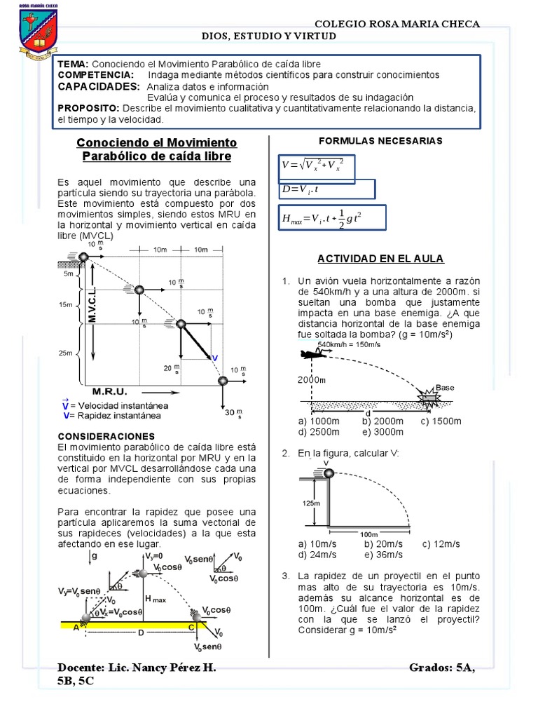 Sesion1 Movimiento Parabolico de Caida Libre | PDF