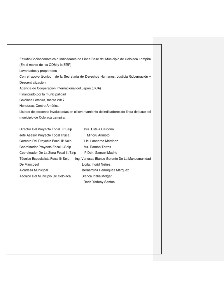 Linea Base Cololaca, Lempira | PDF | Gobierno local | Los bosques