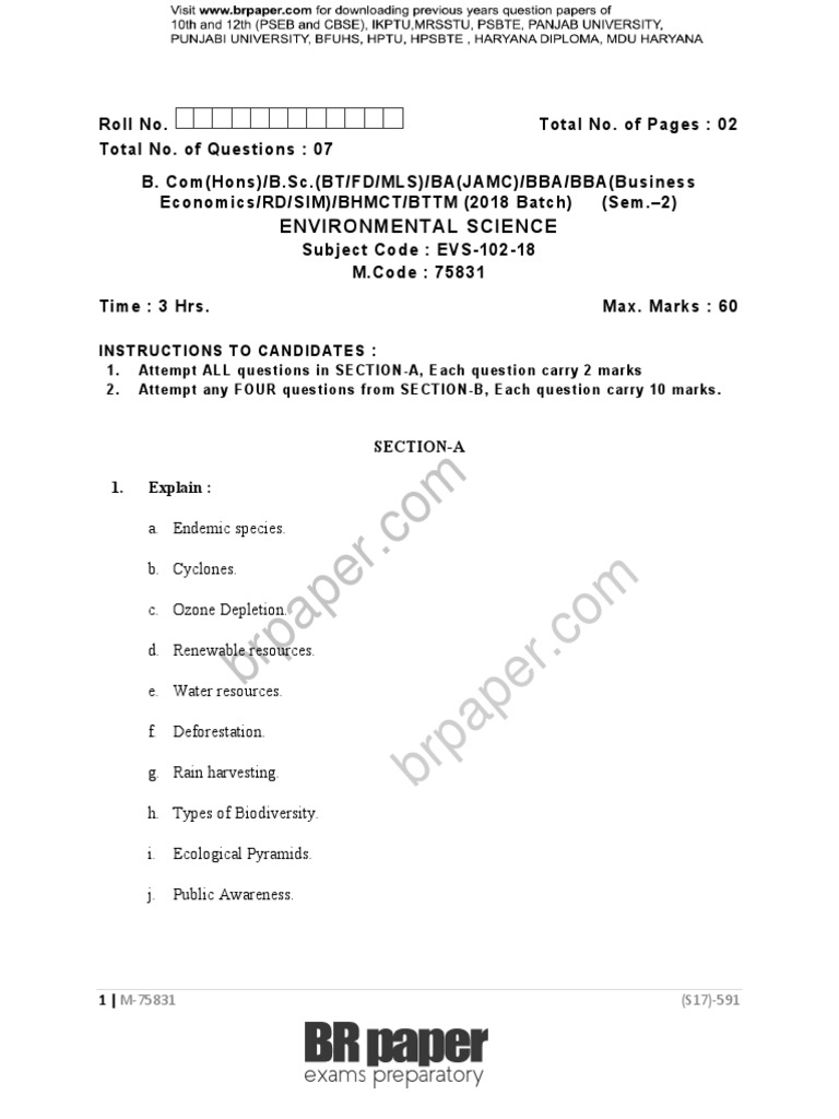 EVS (2nd) May2019 | PDF | Science & Mathematics