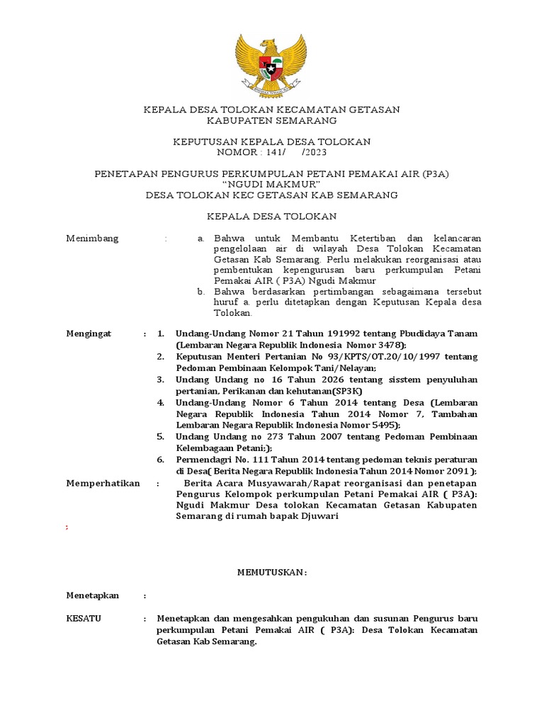 SK P3a Desa Tolokan | PDF