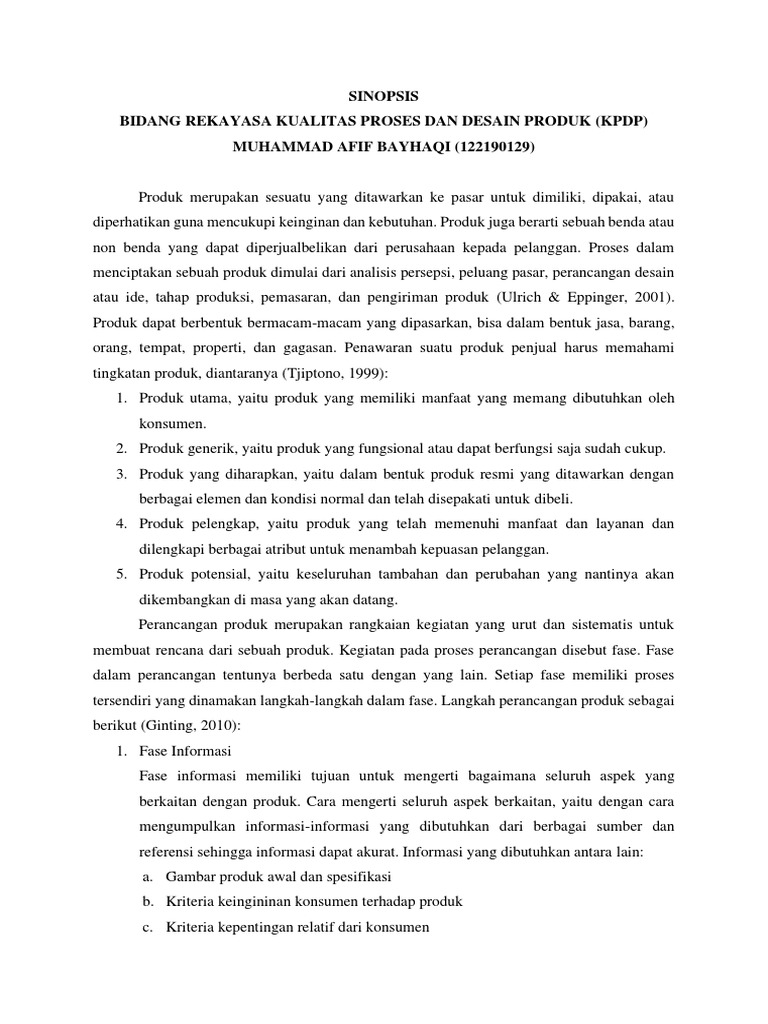 Sinopsis Pengajuan Dospem - Muhammad Afif Bayhaqi | PDF